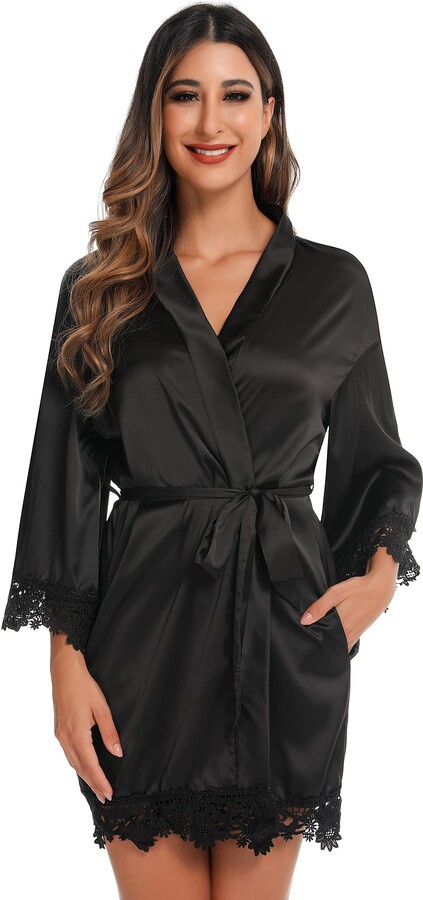 RSLOVE Womens Kimono Robes Dressing Gown Satin Bathrobe Slik Wedding ...
