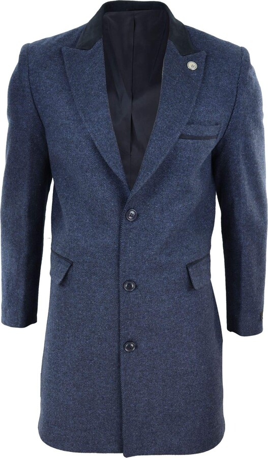 TruClothing.com Mens 3/4 Long Crombie Overcoat Jacket Herringbone Tweed ...