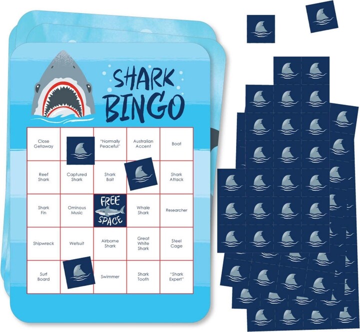 Big Dot of Happiness Shark Zone - Bingo Cards and Markers - Jawsome ...