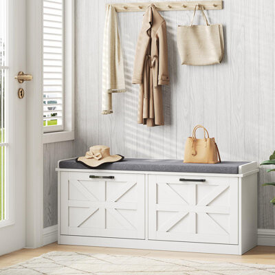 Hokku Designs Shoe Storage Benches with 2 Flip Drawers, Modern Design ...