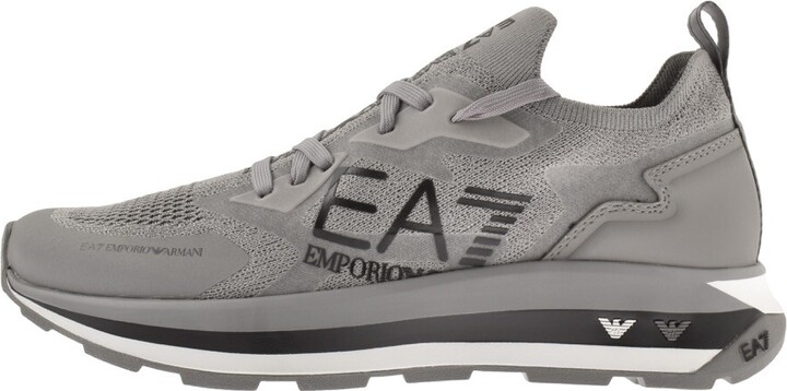 EA7 Emporio Armani Logo Trainers Grey - ShopStyle