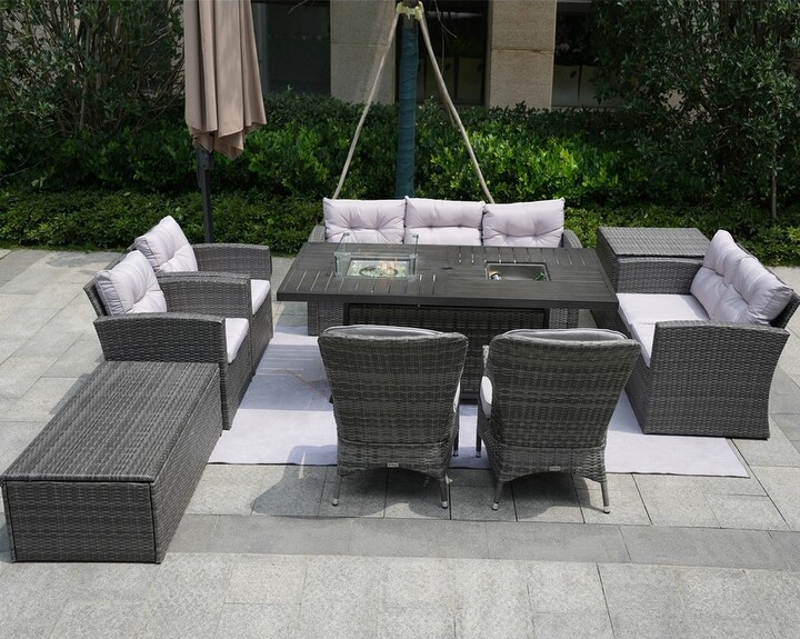 Direct Wicker Patio Sofa Set With Gas Firepit and Ice Container Dining ...