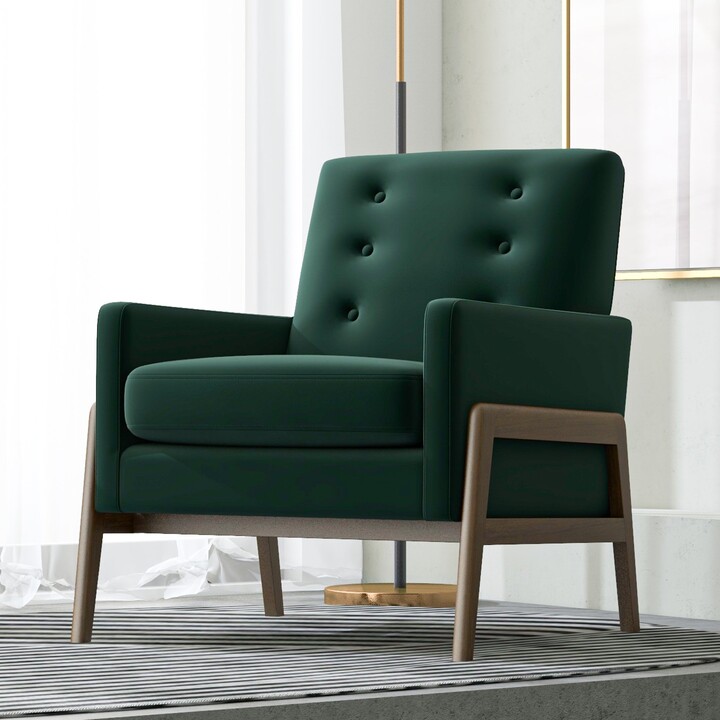 Ashcroft Sage Mid-century Modern Forest Green Velvet Lounge Chair w ...