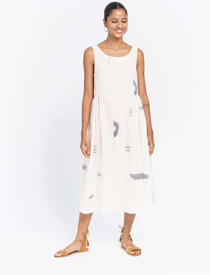 Madewell World of Crow Ivory Gathered Midi Dress - ShopStyle