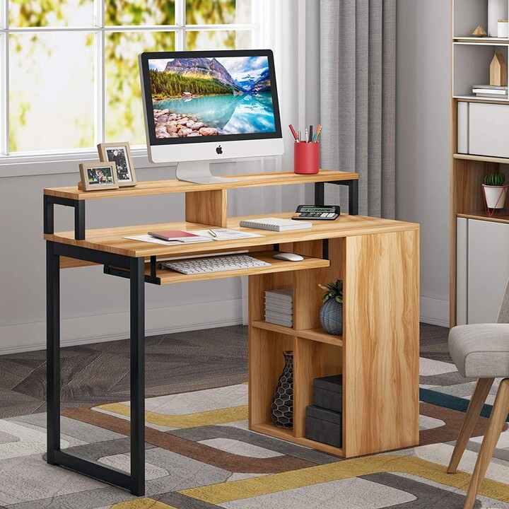 Bluebell Computer Desk with Push-Pull Keyboard Tray and 4-Cube shelves ...