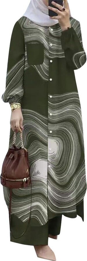 FYMNSI Two-Piece Women's Muslim Suit Full Sleeve Top Wide Leg Pants Set ...