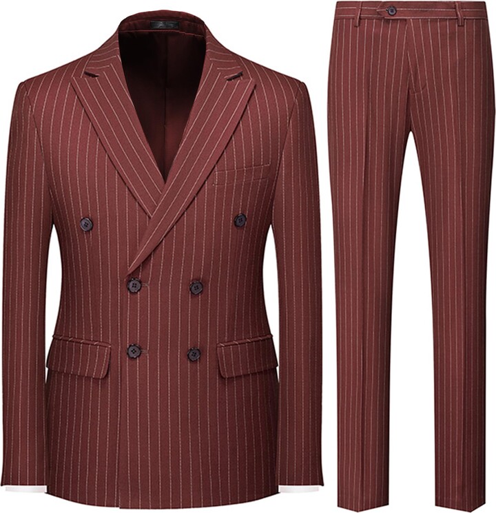 UNINUKOO Men's Suits 2 Piece Pinstripe Double Breasted Tuxedo Suit for ...