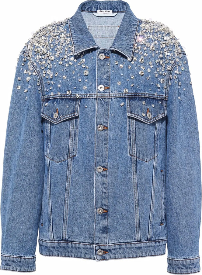 Miu Miu Crystal-Embellished Denim Jacket - ShopStyle