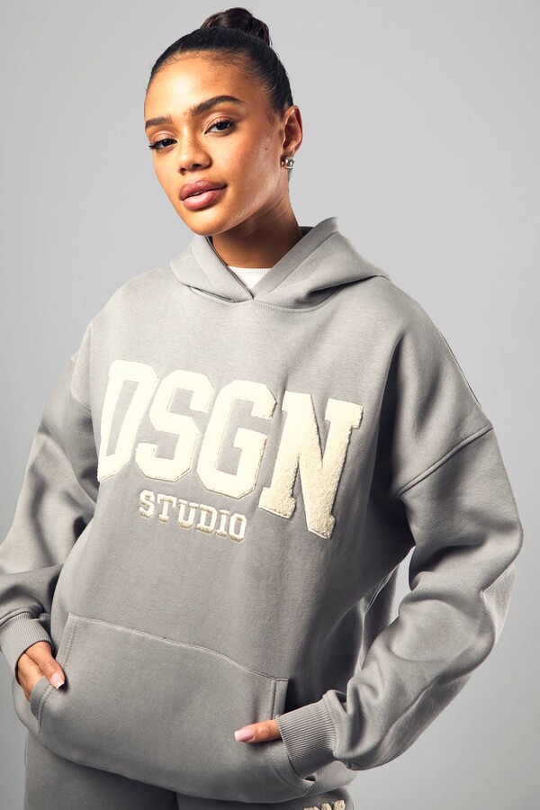 DSGN Studio Womens DSGN Collegiate Towelling Applique Oversized Hoodie ...