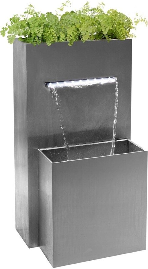 Primrose Planter Waterfall Water Feature Stainless Steel Lights Garden ...