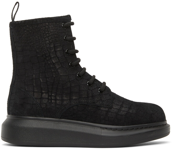Alexander McQueen Black Suede Croc Hybrid Combat Boots - ShopStyle