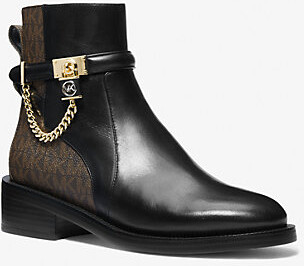 Michael Kors Hamilton Embellished Leather and Logo Ankle Boot - ShopStyle