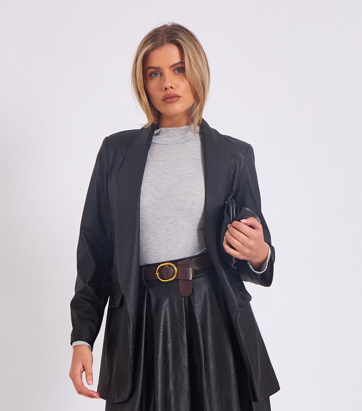 Women's Black Faux Leather Blazer Gini London - ShopStyle