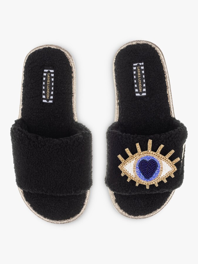 Laines London Teddy Towelling Eye Slider Slippers - ShopStyle