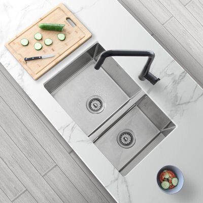 Stylish Builder 28 inch Double Bowl 60/40 Reversible Undermount ...