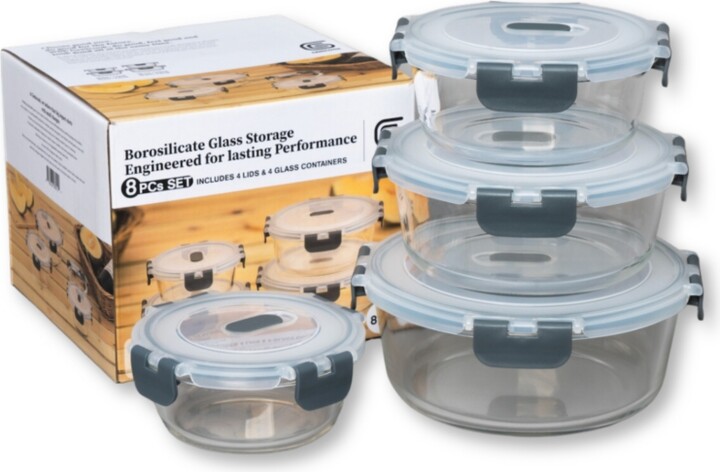 Genicook 8 Pc Round Borosilicate Glass Container with Vented Lid Set ...