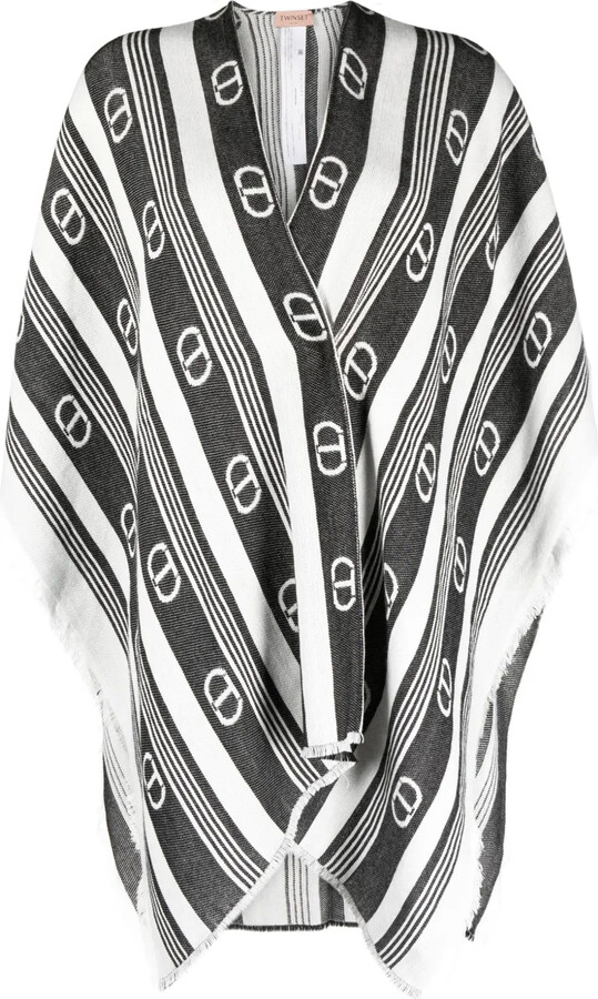 Twin-Set Logo-Print Striped Poncho - ShopStyle Casual Jackets