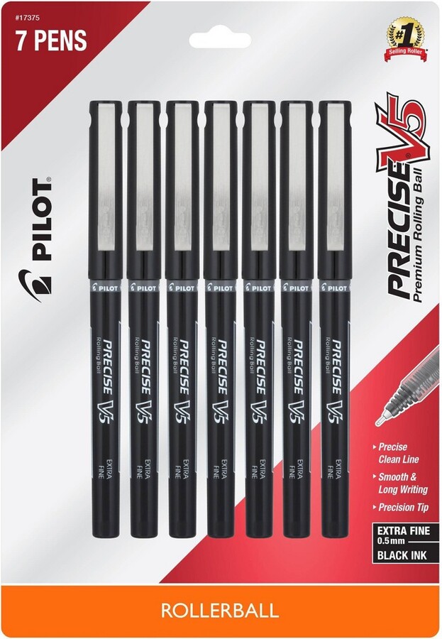 Pilot 7pk Precise V5 Rolling Ball Pens Extra Fine Point 0.5mm Black Ink ...