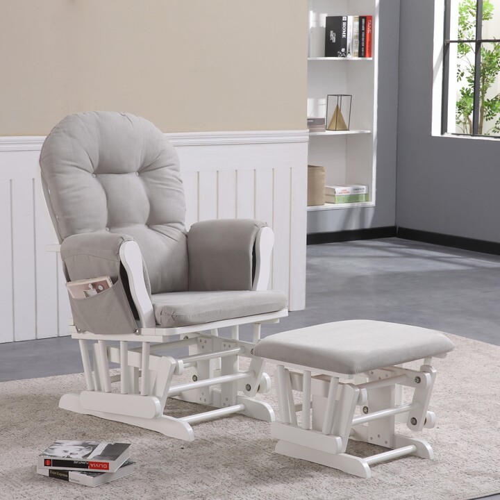 Global Pronex Willow Glider with Ottoman, White Finish with Light Gray ...