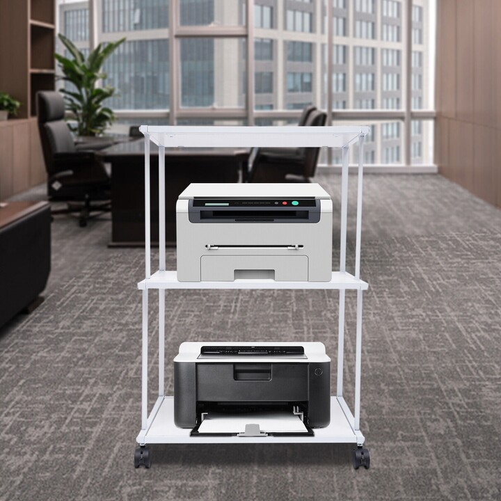 Oukaning 3-Shelf Mobile Printer Table Machine Cart with Storage Shelves ...
