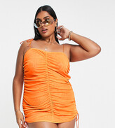 We Are We Wear Plus overlay mesh swimsuit with ruching in coral ...