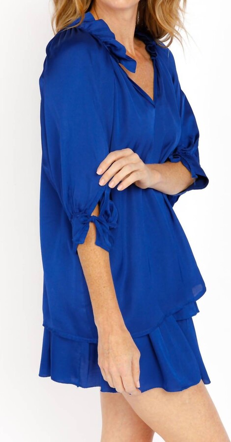 Sofia Collections Luisa Italian Satin Blouse In Royal Blue - ShopStyle Tops