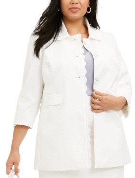Kasper Plus Size Scalloped Floral Jacquard Topper Jacket - ShopStyle