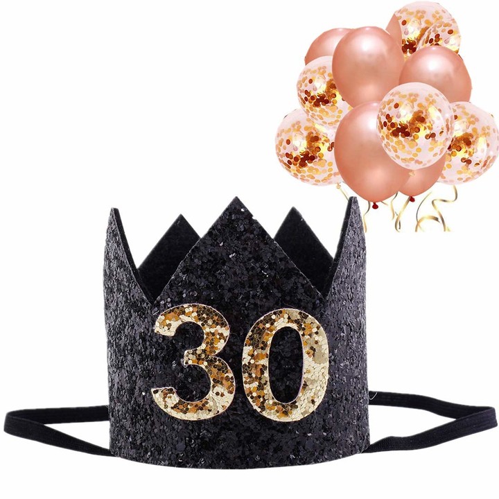 Cofashion 30th Birthday Crown Black Glitter Birthday Crown for 30 Years ...