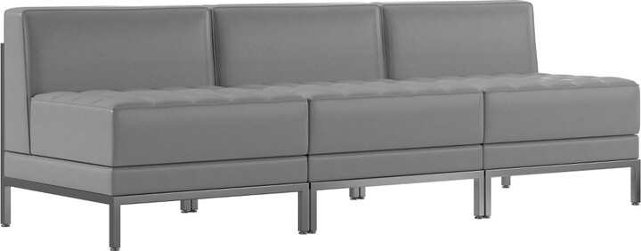 Emma and Oliver 3 Piece Gray LeatherSoft Modular Reception Lounge Set ...