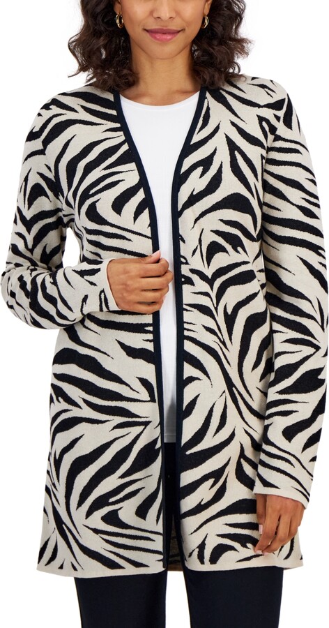 JM Collection Petite Zarina Zebra-Print Flyaway Cardigan, Created for ...
