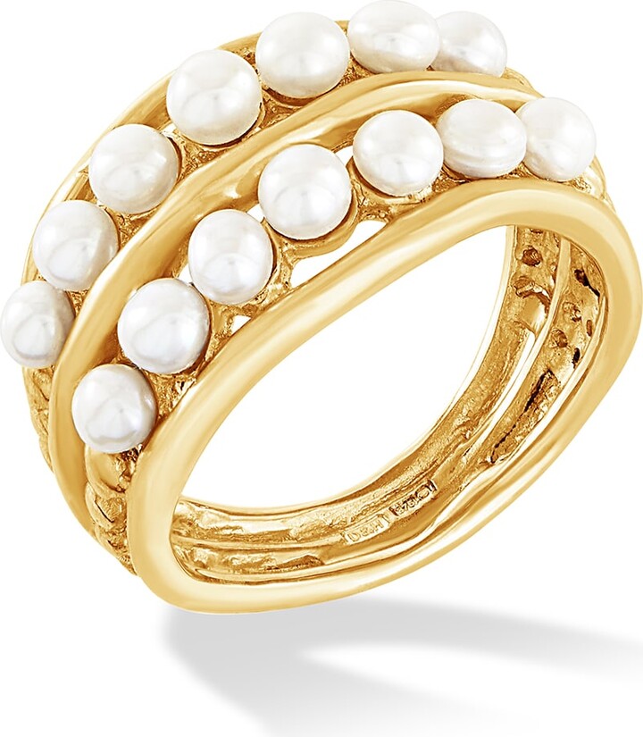 Dower & Hall Solid Yellow Gold Double Row Pearl Waterfall Ring - ShopStyle