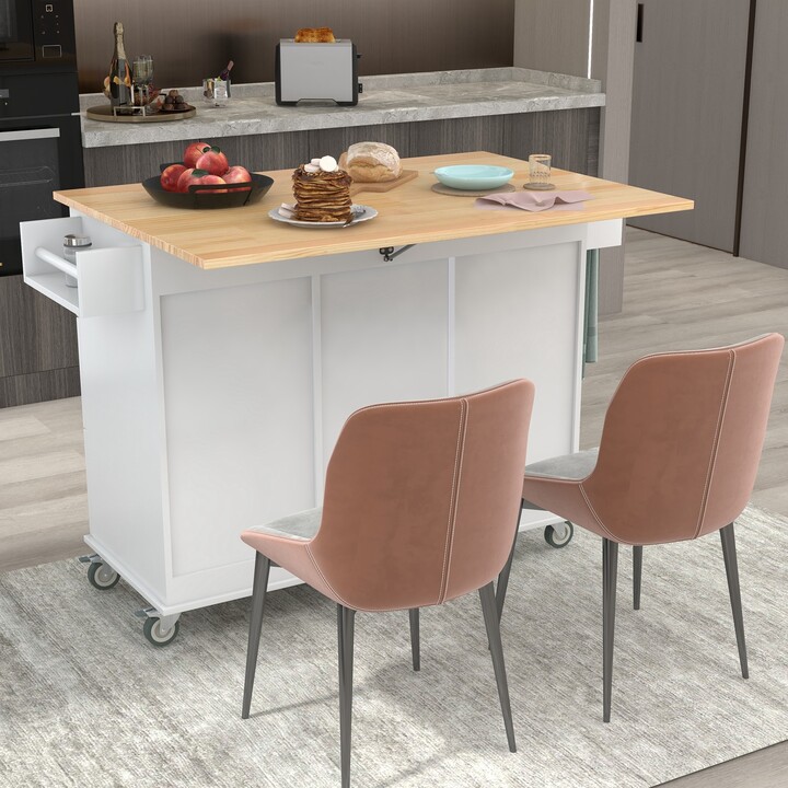 RASOO Rolling Mobile Kitchen Island Modern Storage Cabinet and Drop ...