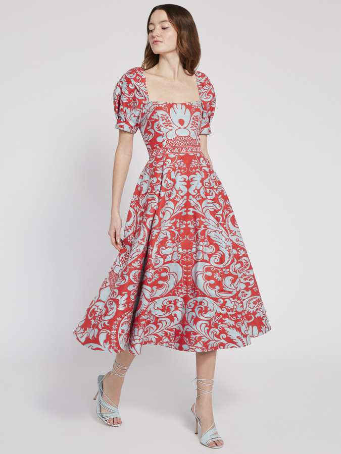 Alice + Olivia Fredia Puff Sleeve Midi Dress - ShopStyle