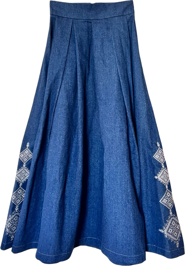 L2R the Label Embellished Emberloom Maxi Skirt In Ciel Blue Denim ...