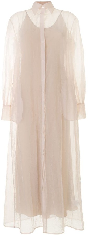 MARK KENLY DOMINO TAN Sheer-Design Longline Shirtdress - ShopStyle Day ...