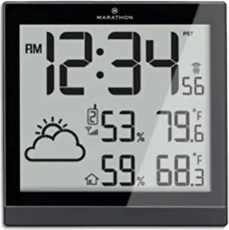 Marathon Atomic 10 Inch Weather Station And Clock With 3 Remote Sensors ...