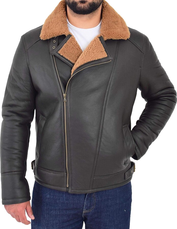 A1 FASHION GOODS Mens Real Sheepskin Flying Jacket X-Zip Fitted ...