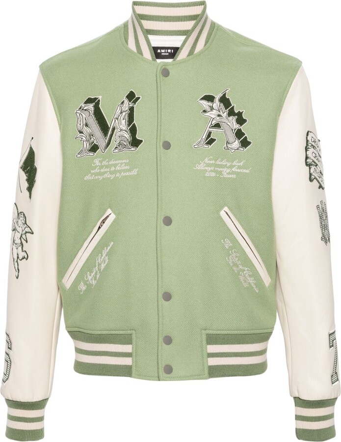 Amiri White And Green Multiple Patches Bomber Jacket - ShopStyle