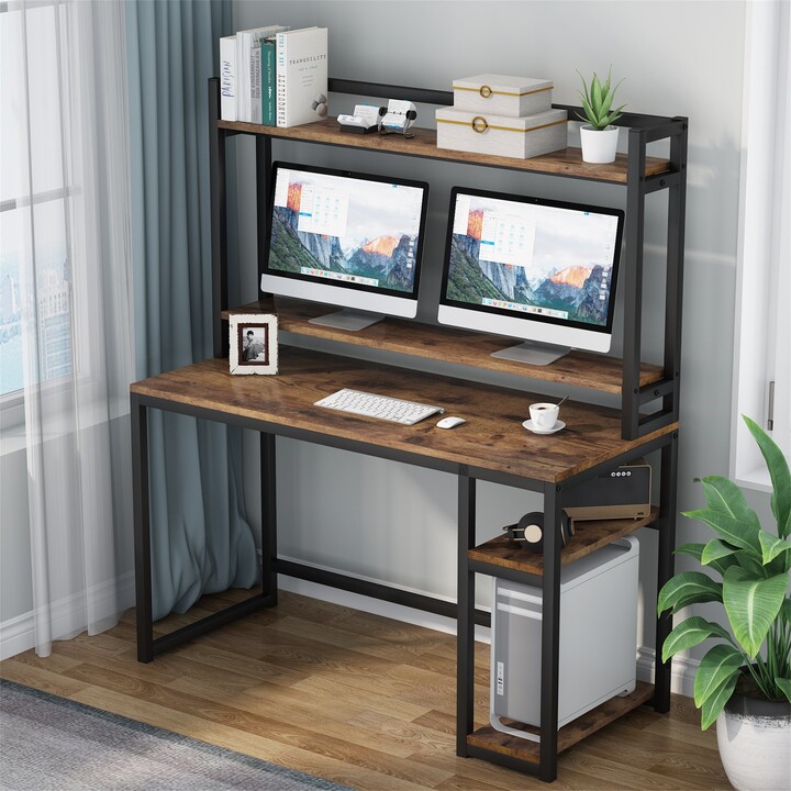 Tribesigns Computer Desk with Shelves & Hutch & Monitor Riser Stand ...