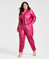 Nina Parker Plus Size Pleather Utility Jacket Tank Bodysuit Pleather ...