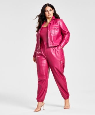 Nina Parker Plus Size Pleather Utility Jacket Tank Bodysuit Pleather ...
