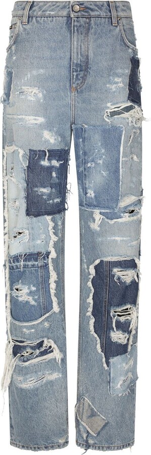 Dolce & Gabbana Distressed Patchwork Wide-Leg Jeans - ShopStyle