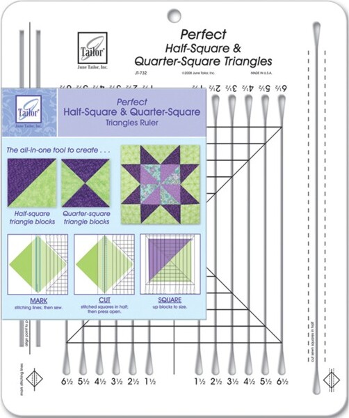 June Tailor Perfect Half & Quarter Square Triangles Ruler-10-1/2"X12-1/ ...
