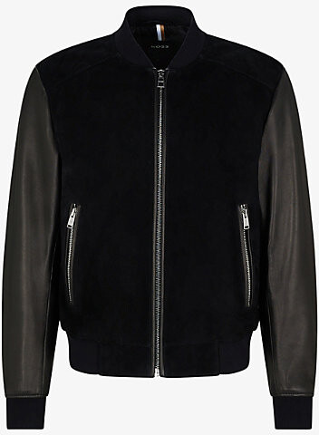 HUGO BOSS Mens Black Zip-fastened Suede and Leather Bomber Jacket ...