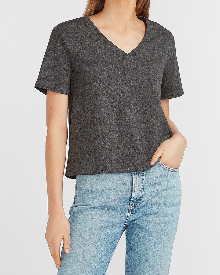 Express Heathered V-Neck Skimming Tee - ShopStyle T-shirts