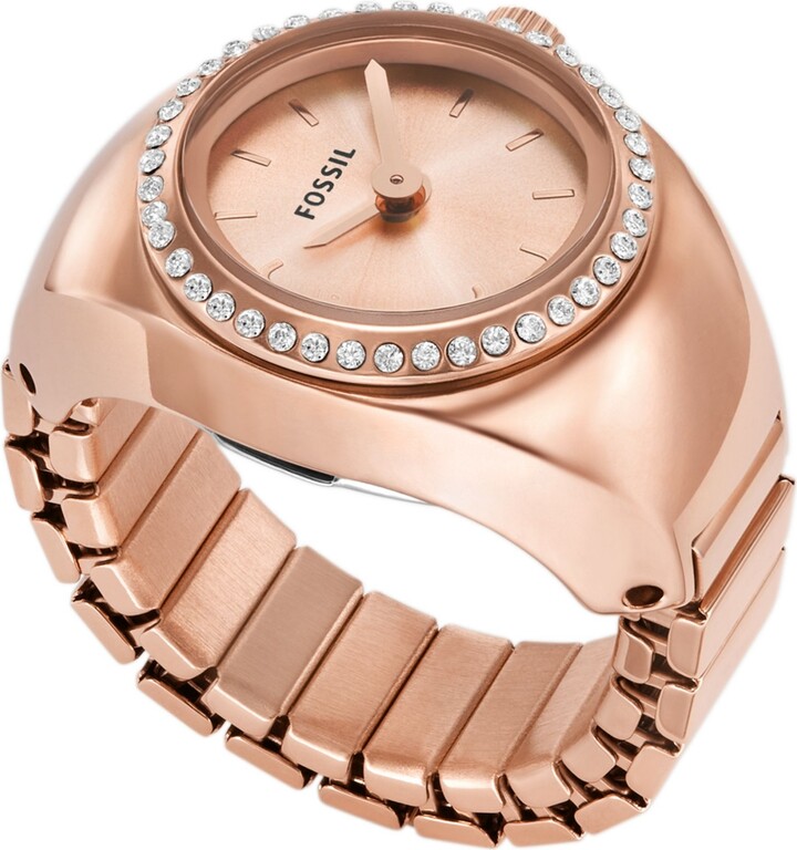 Fossil Women's Watch Ring Two-Hand Rose Gold-Tone Stainless Steel 15mm ...