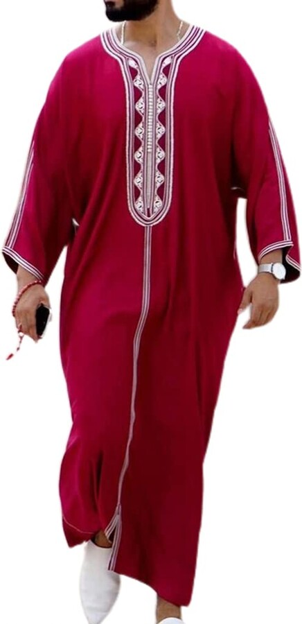 Darabun Mens Kaftan Robe Muslim Ethnic Thobe Saudi Arab Jubba Dubai ...