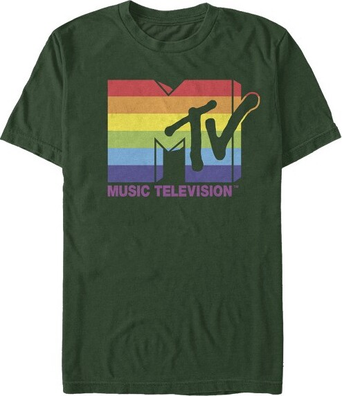 Men's MTV Horizontal Rainbow Logo T-Shirt - Dark Green - Medium - ShopStyle