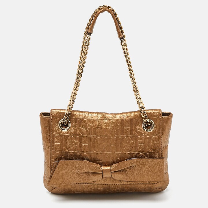 CH Carolina Herrera Bronze Monogram Embossed Leather Audrey Shoulder ...