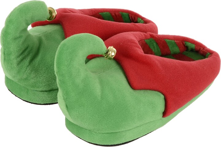 Mr Crimbo Ladies Novelty Christmas Elf Slippers Mule Sleigh Bells Red ...